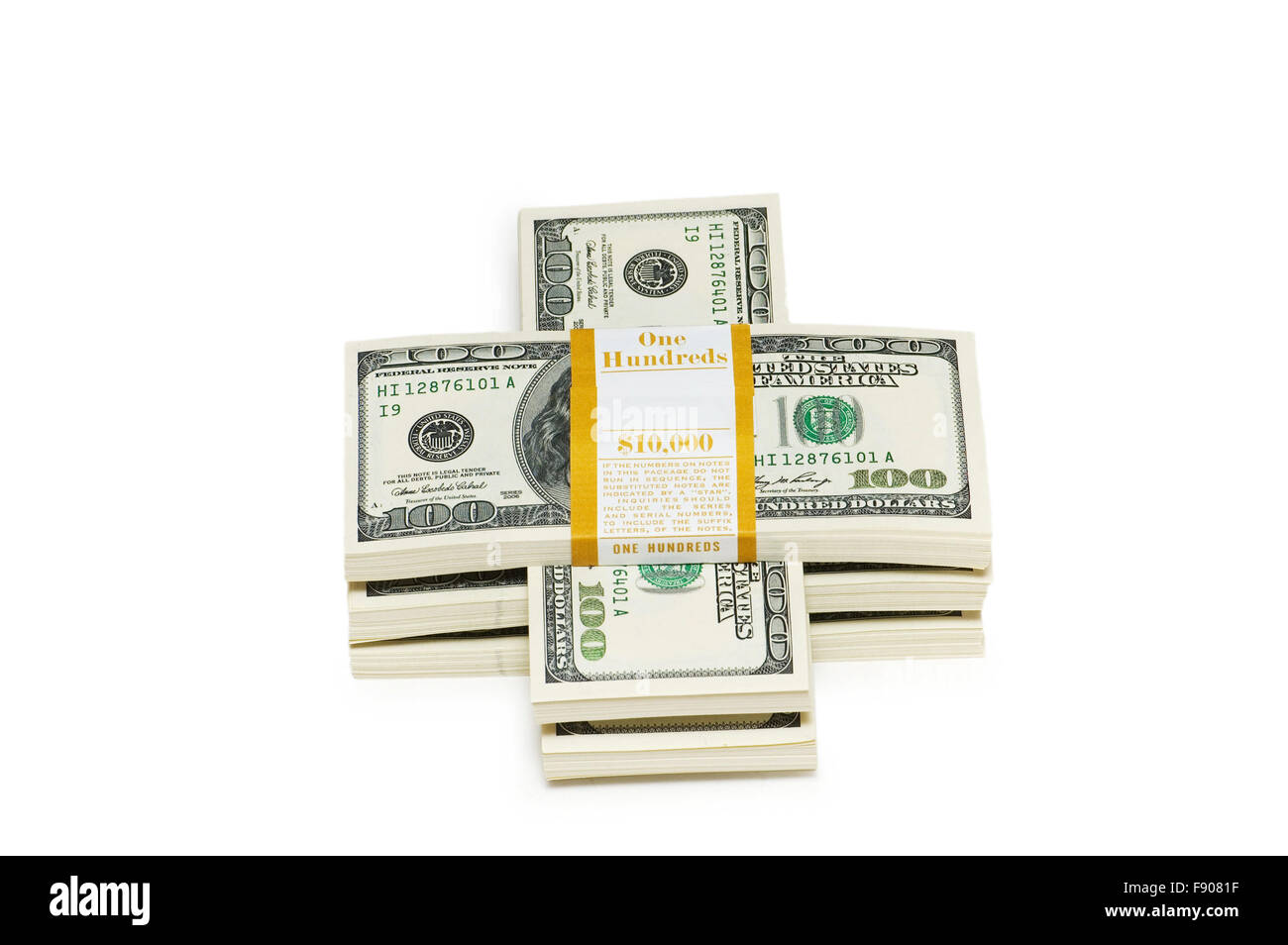 Ten thousand dollar stacks on the white Stock Photo - Alamy