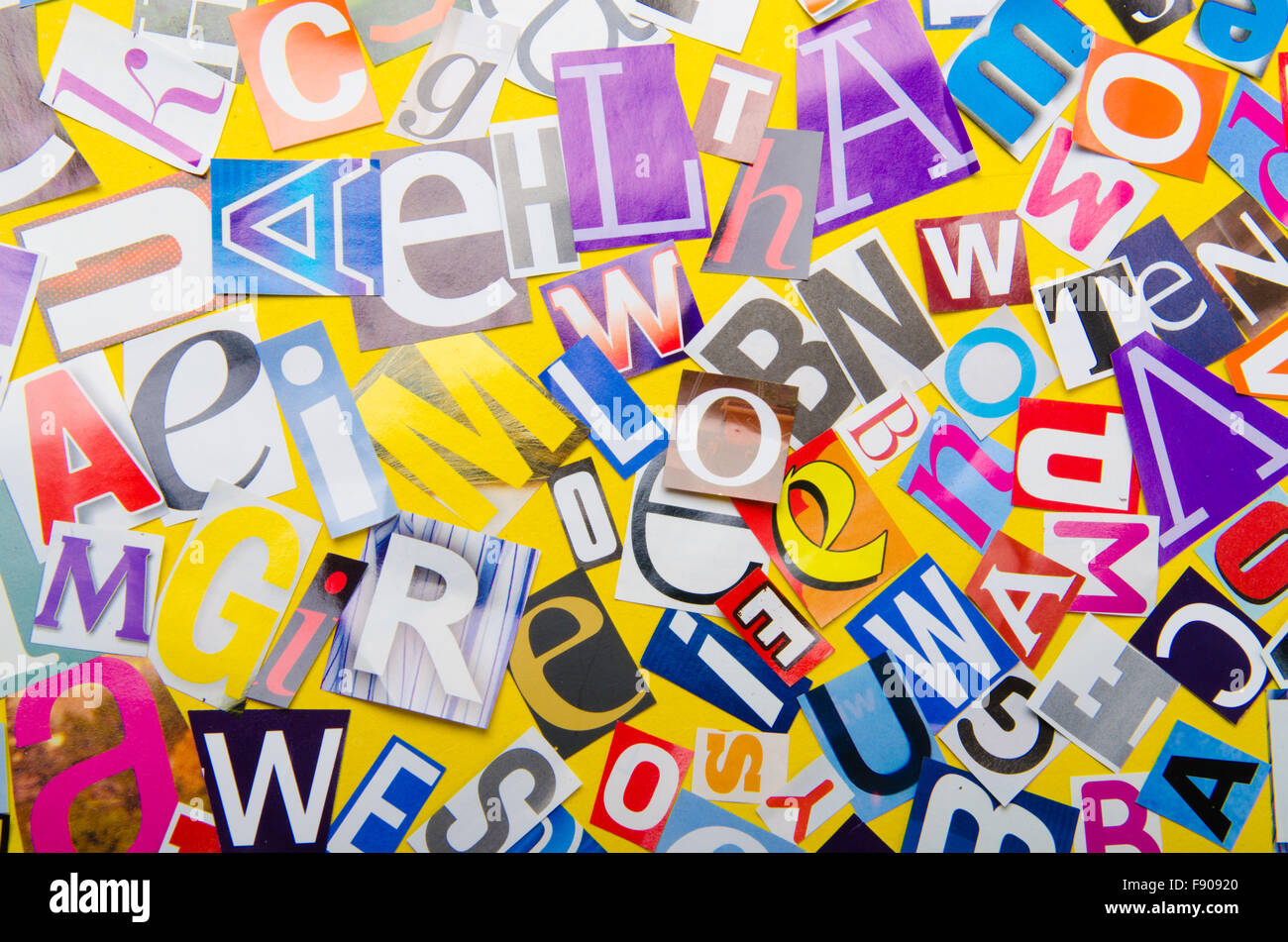 Newspaper clippings with various letters Stock Photo - Alamy