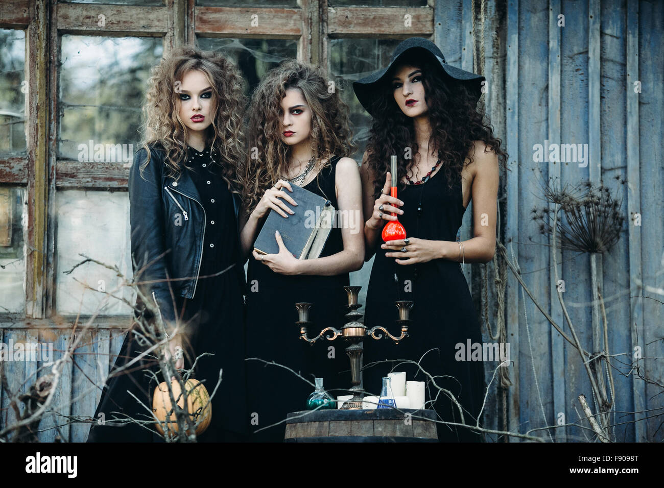 three vintage women as witches Stock Photo - Alamy