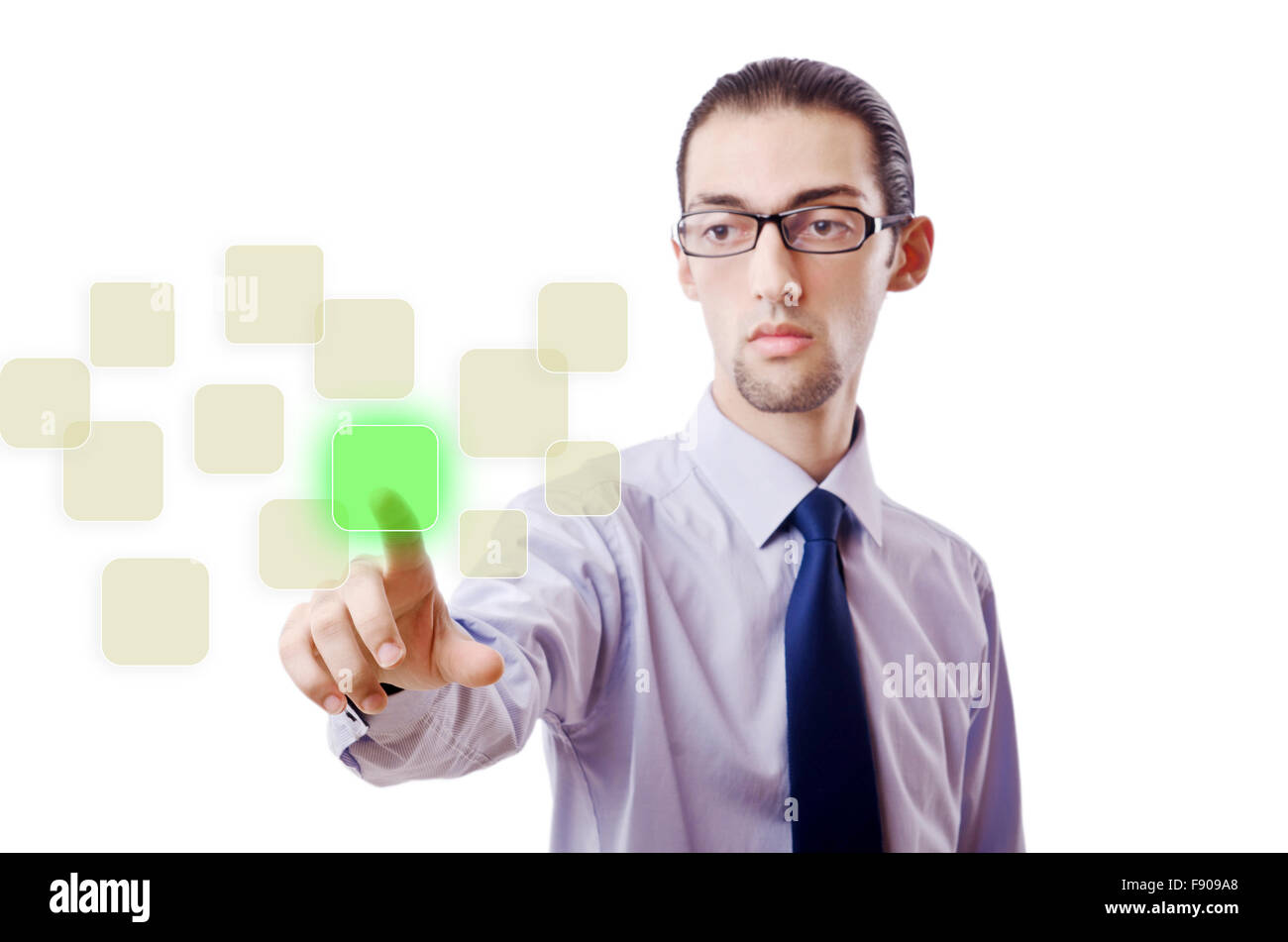 Businessman pressing virtual buttons Stock Photo - Alamy