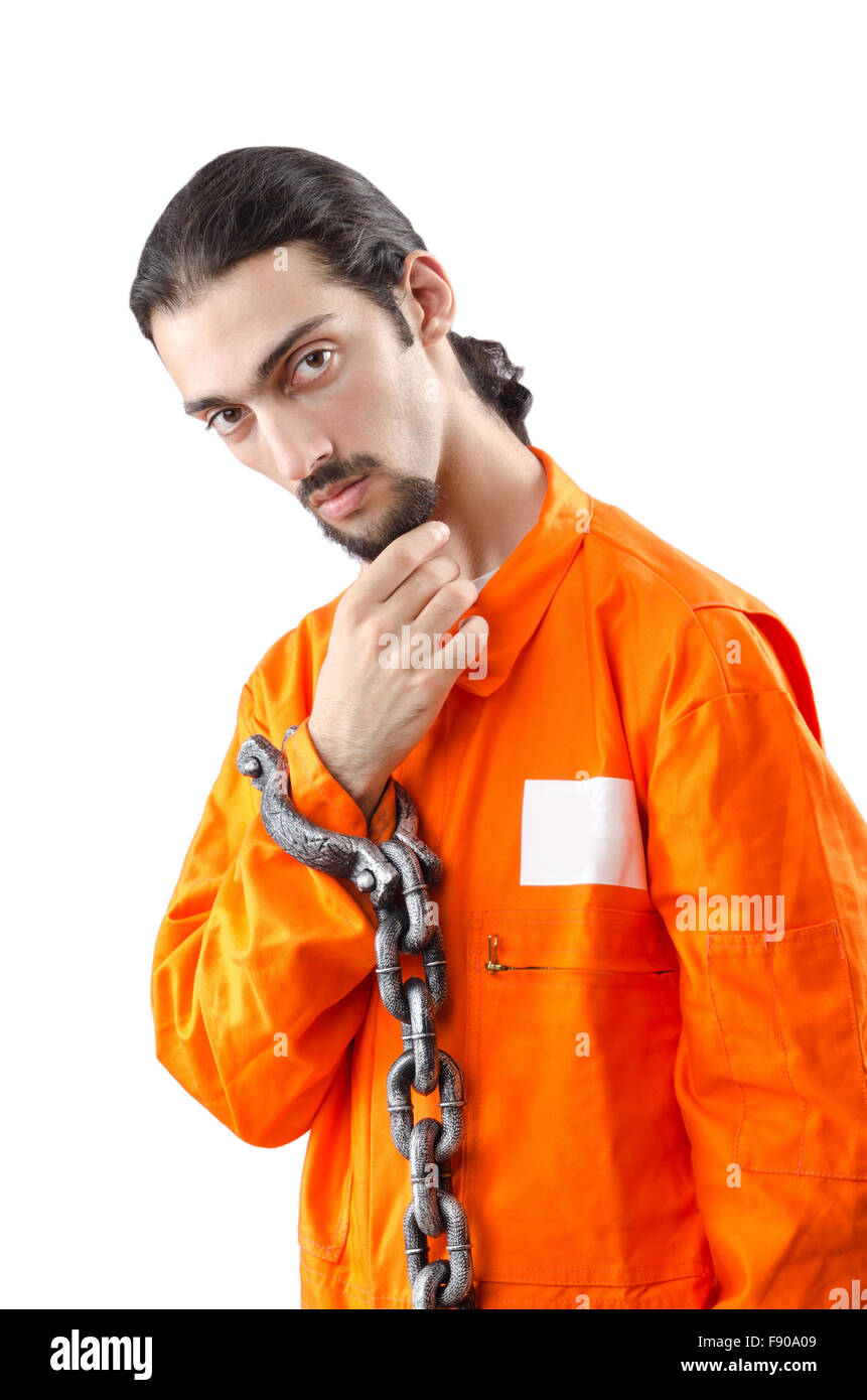 Criminal in orange robe in prison Stock Photo - Alamy