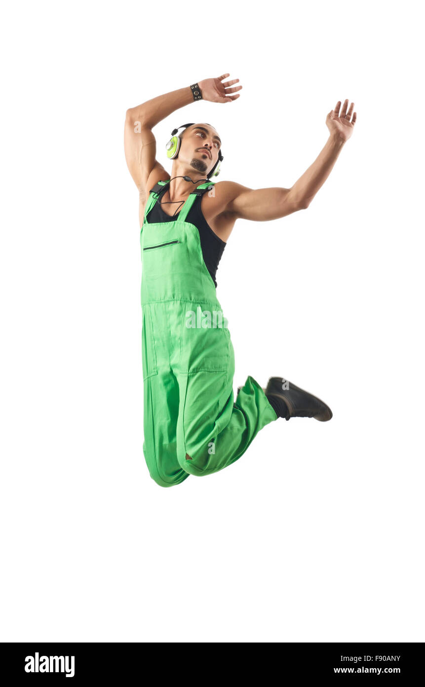 Construction worker jumping and dancing Stock Photo - Alamy