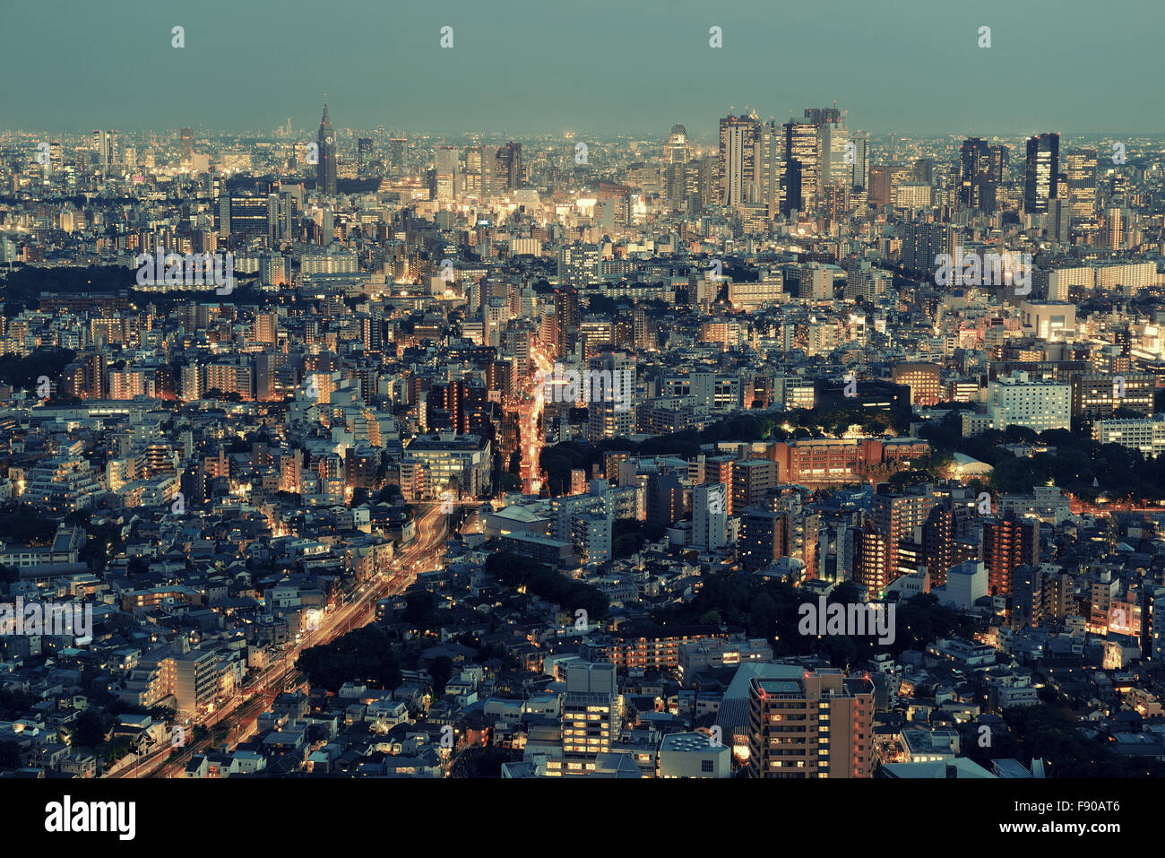 Tokyo urban skyscraper skyline rooftop view at night, Japan Stock Photo ...