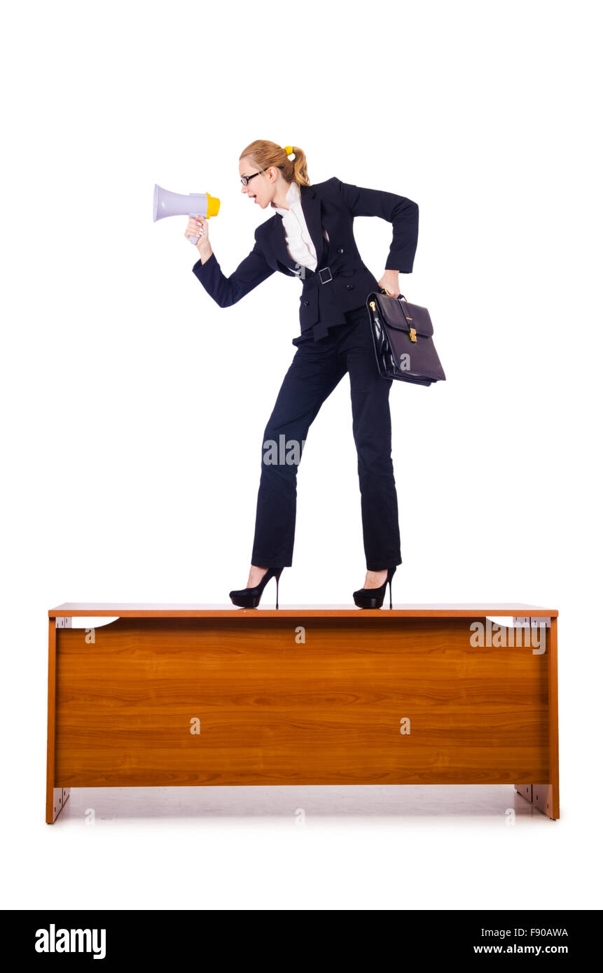 Businesswoman shouting through loudspeaker Stock Photo - Alamy