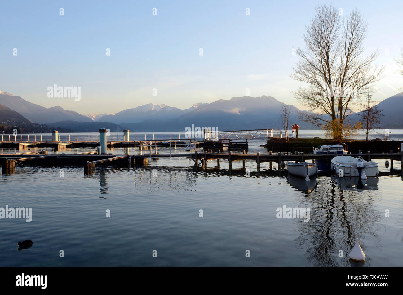 Marina and of Annecy lake landscape in France and mountains Stock Photo ...