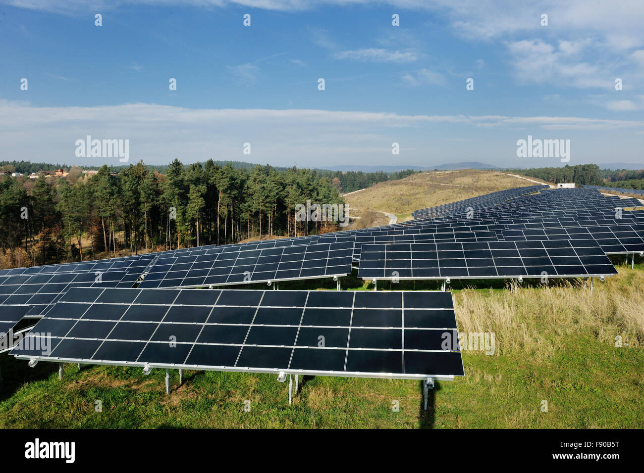 solar panel renewable eco energy field Stock Photo - Alamy