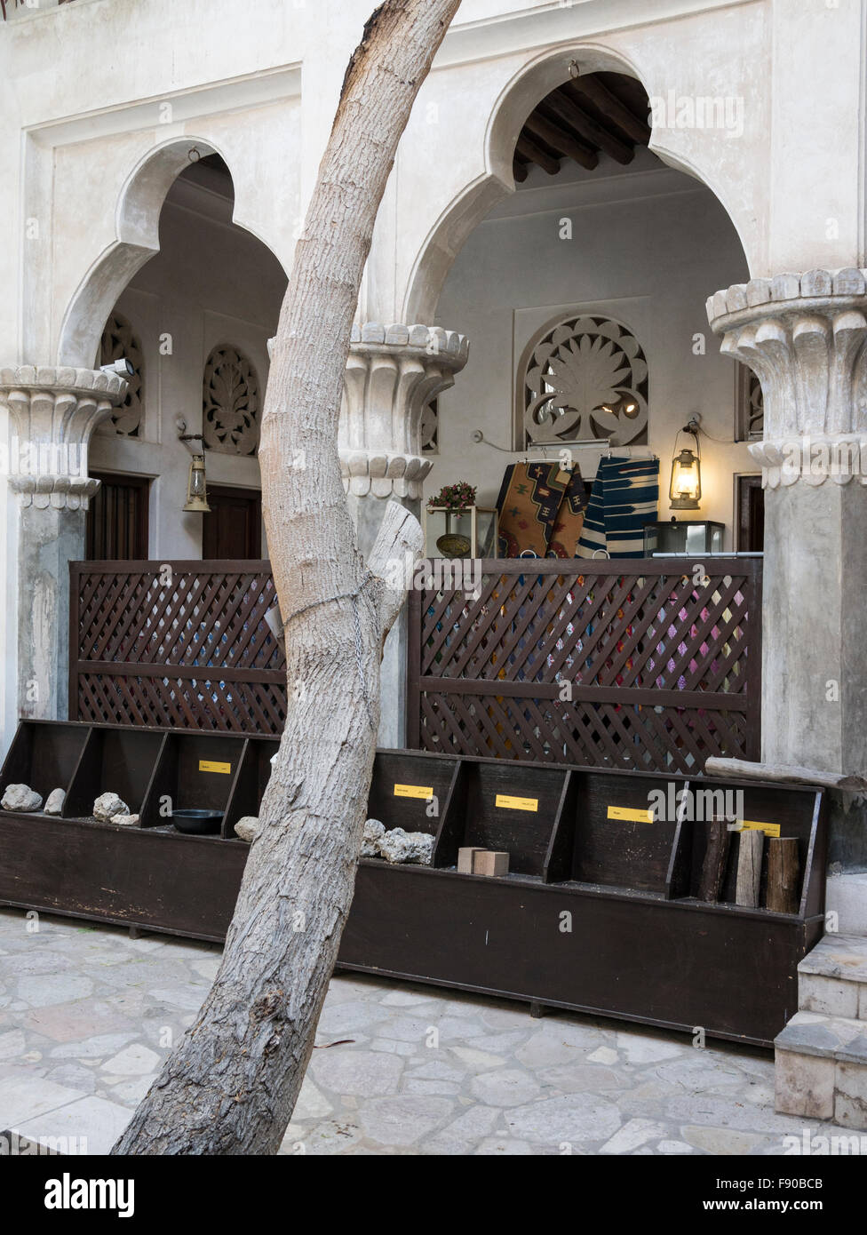 Islamic architecture details in Dubai heritage area; Bastakia, Bur ...