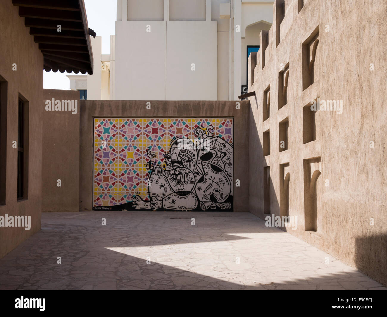Islamic architecture details in Dubai heritage area; Bastakia, Bur ...