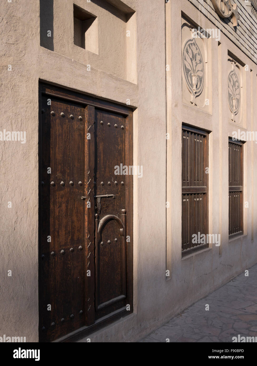 Islamic architecture details in Dubai heritage area; Bastakia, Bur ...