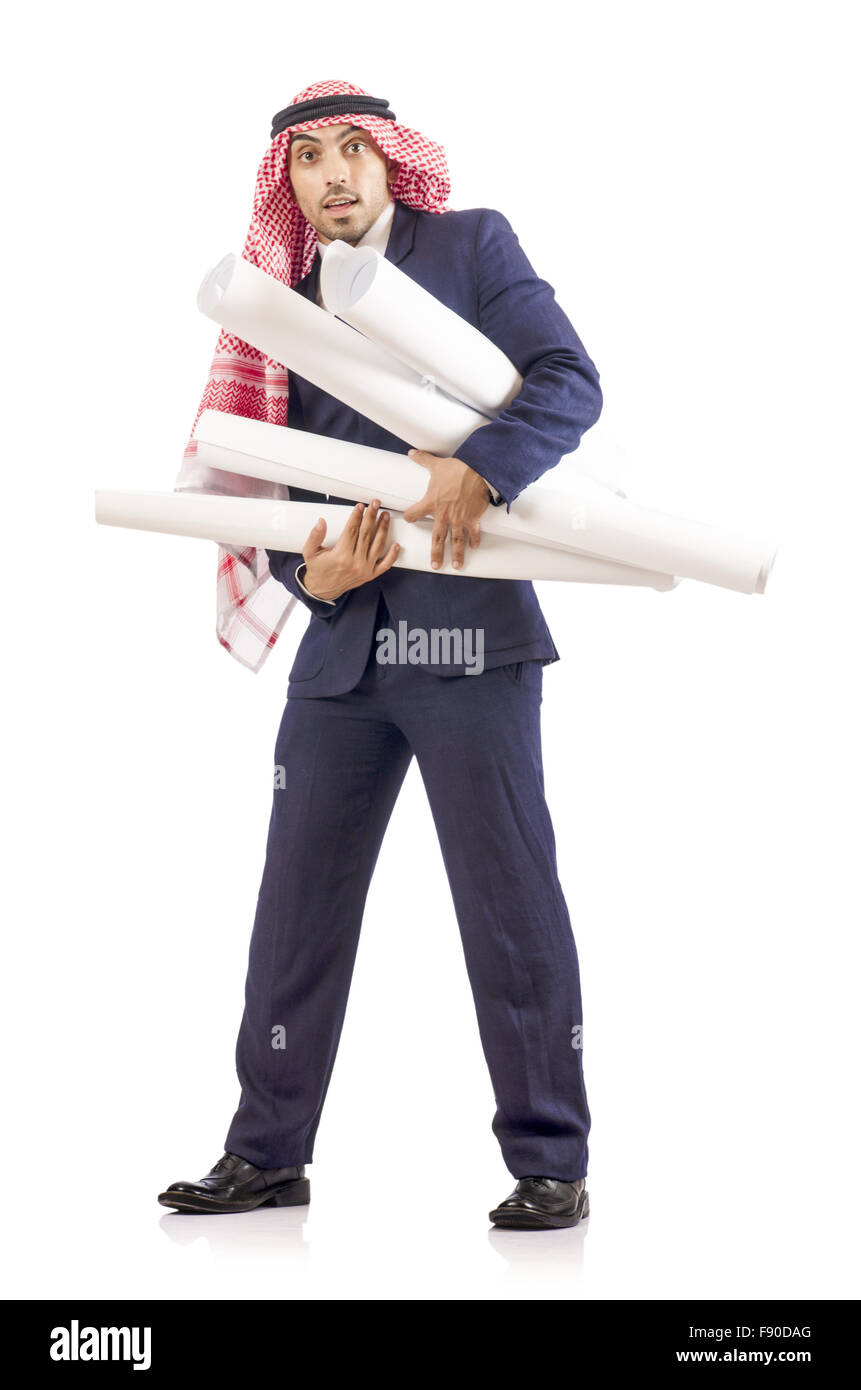 Arab engineer with drawings on white Stock Photo - Alamy