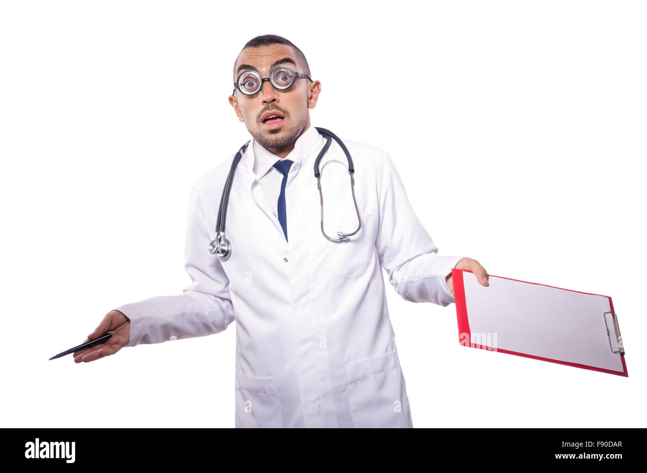 Funny doctor isolated on the white Stock Photo - Alamy