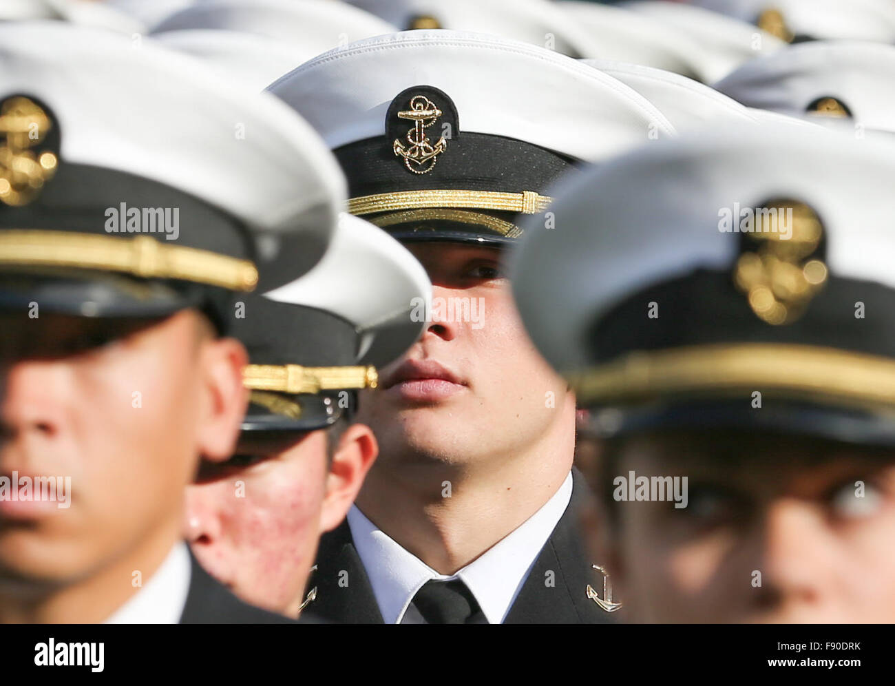 Philadelphia, Pa. 12th Dec, 2015. Navy cadets on the field before an ...
