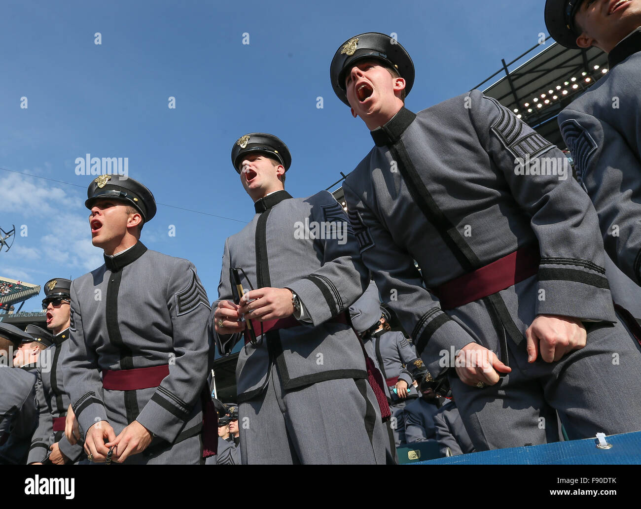 Philadelphia, Pa. 12th Dec, 2015. Army cadets getting fired up before ...