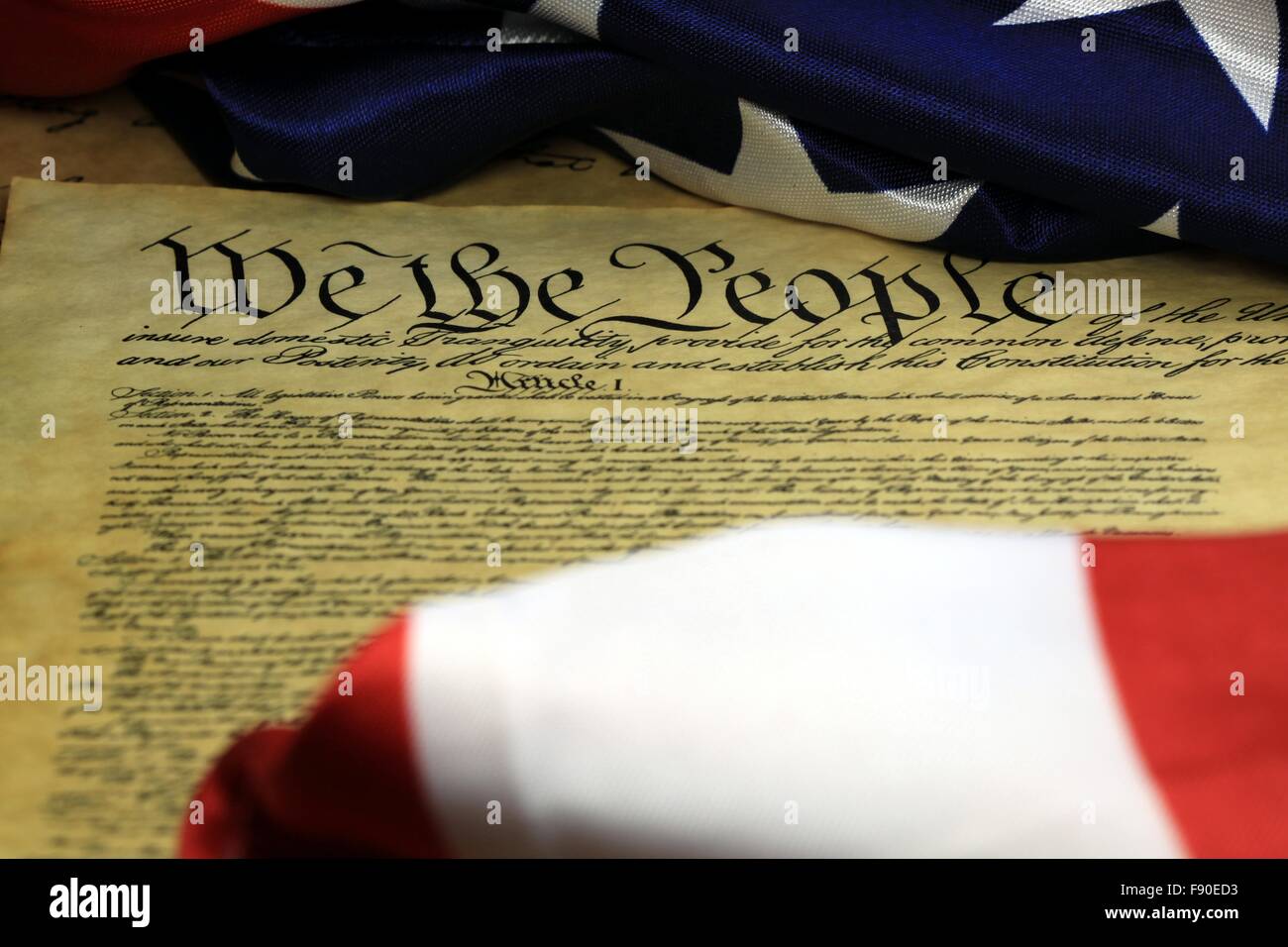 Historical Document US Constitution - We The People with American Flag ...