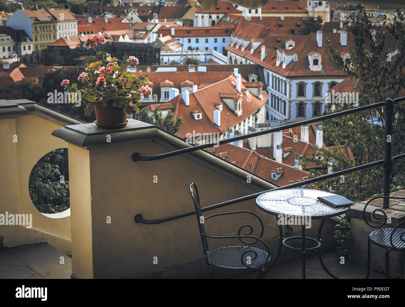 Cafe terrace in european city Stock Photo - Alamy