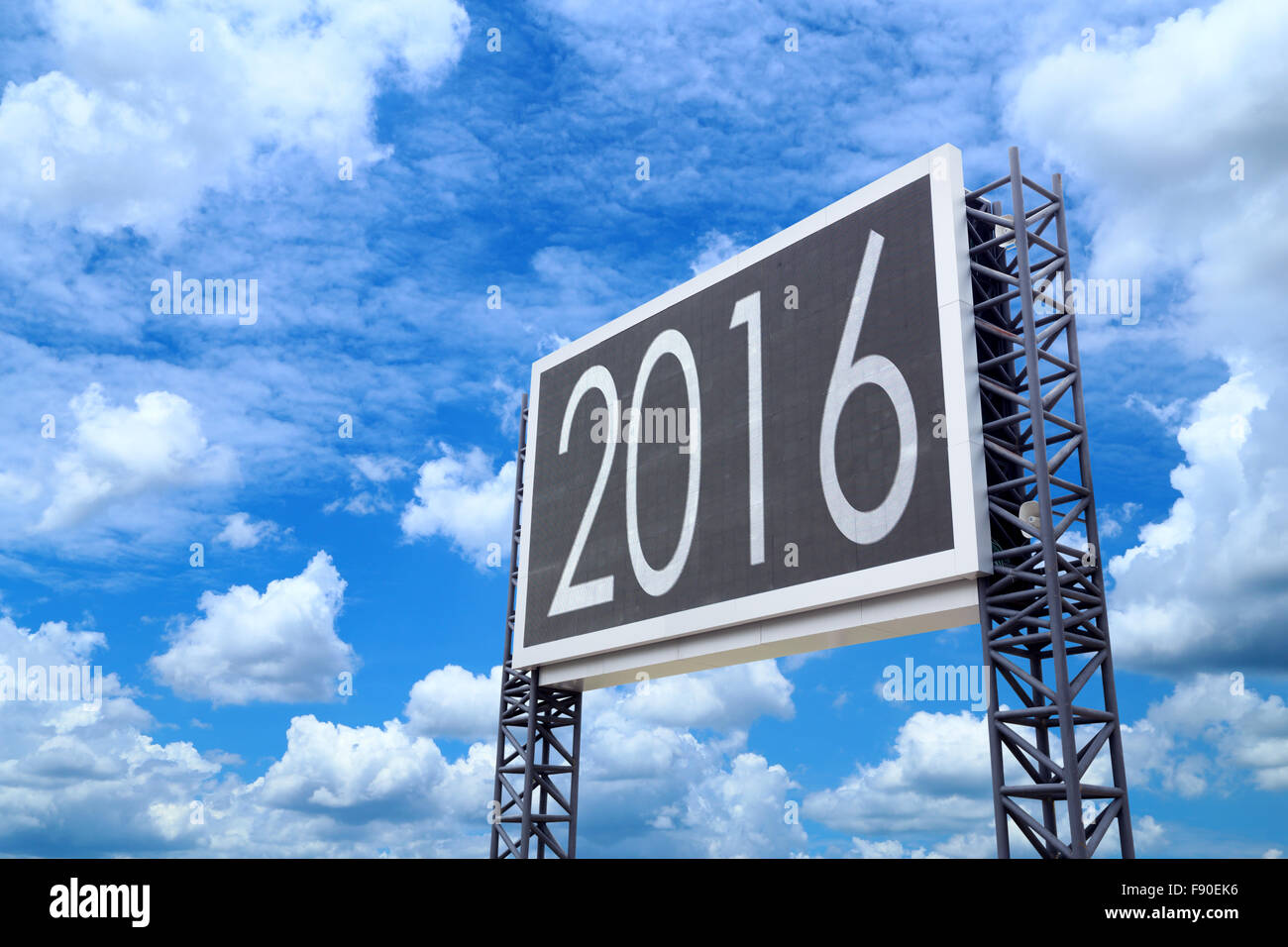 Happy new year 2016 on large sign board with blue sky background Stock ...