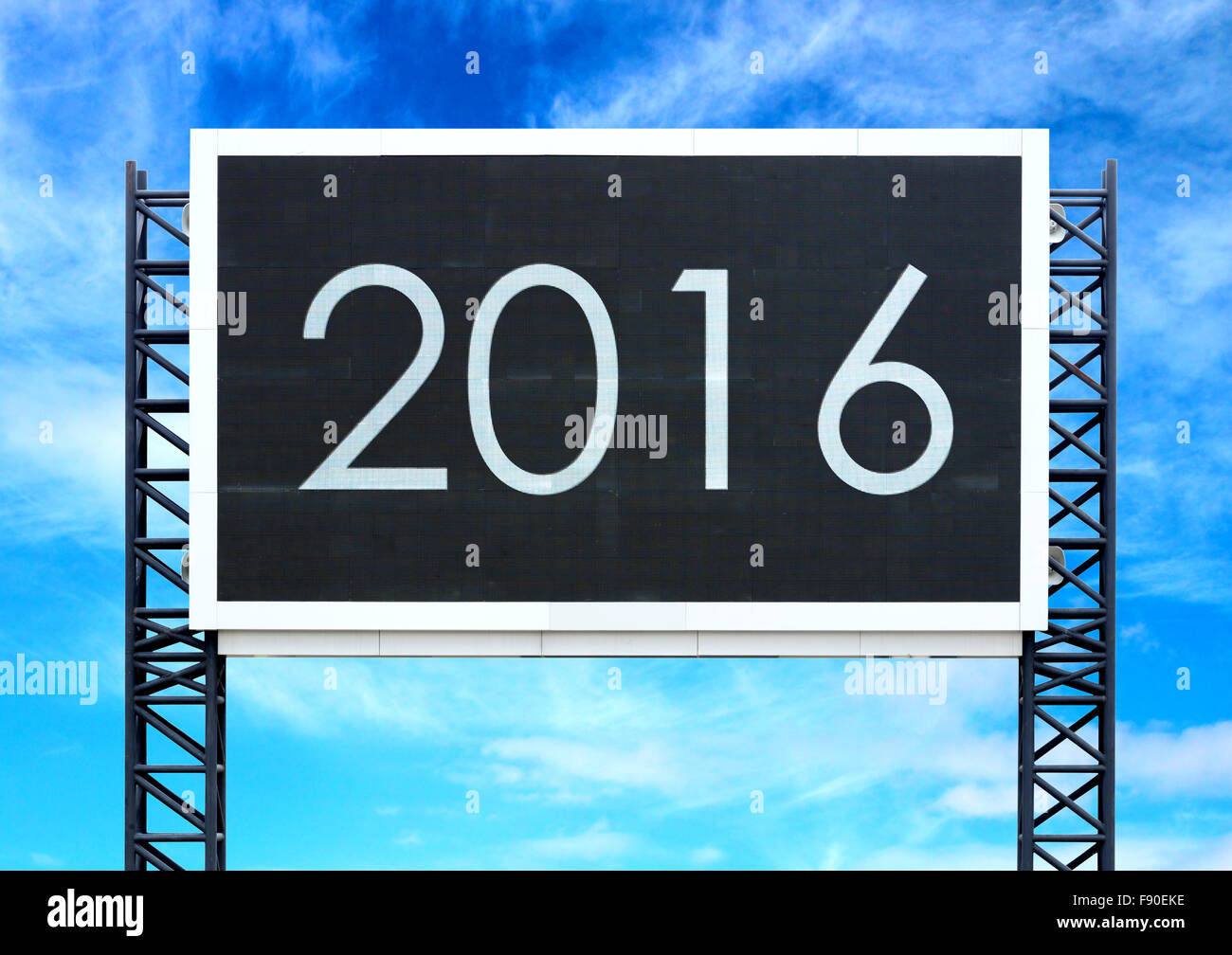 Happy new year 2016 on large sign board with blue sky background Stock ...