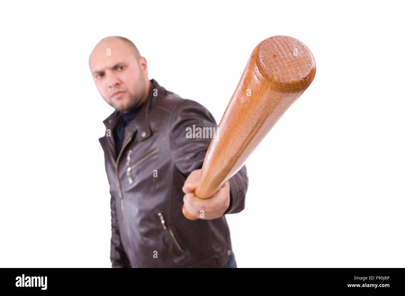 Violent man with baseball bat on white Stock Photo - Alamy