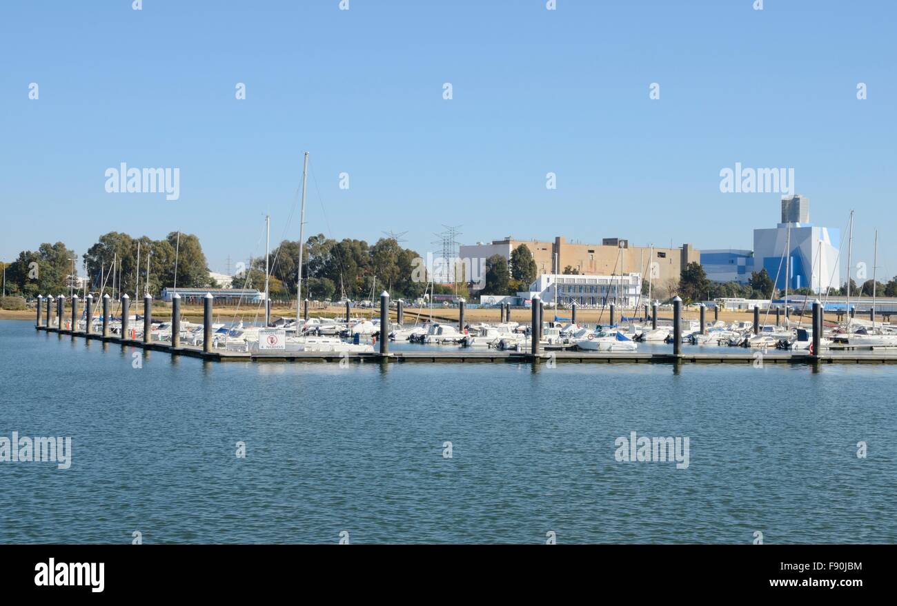 Recreational boats on Odiel river at the Industrial Port of Huelva ...