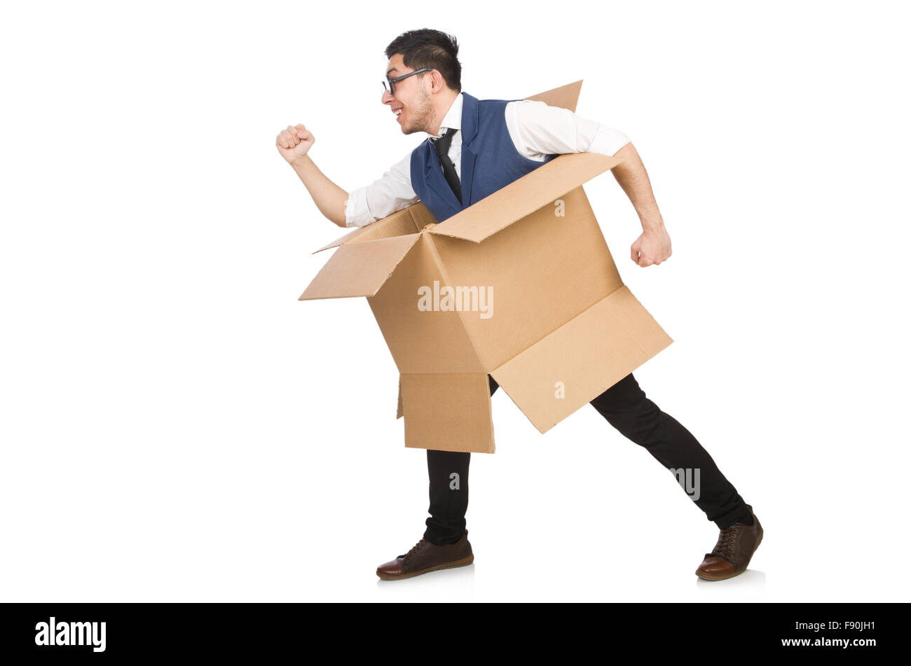Man in thinking outside the box concept Stock Photo - Alamy