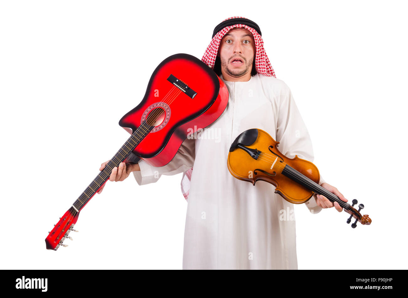 Arab musician with violin and guitar isolated on white Stock Photo - Alamy