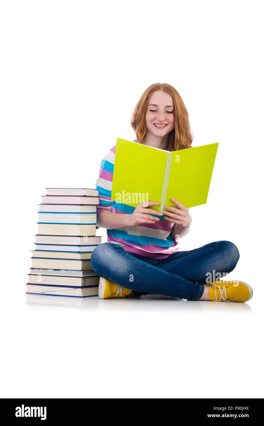 Young student with books isolated on white Stock Photo - Alamy