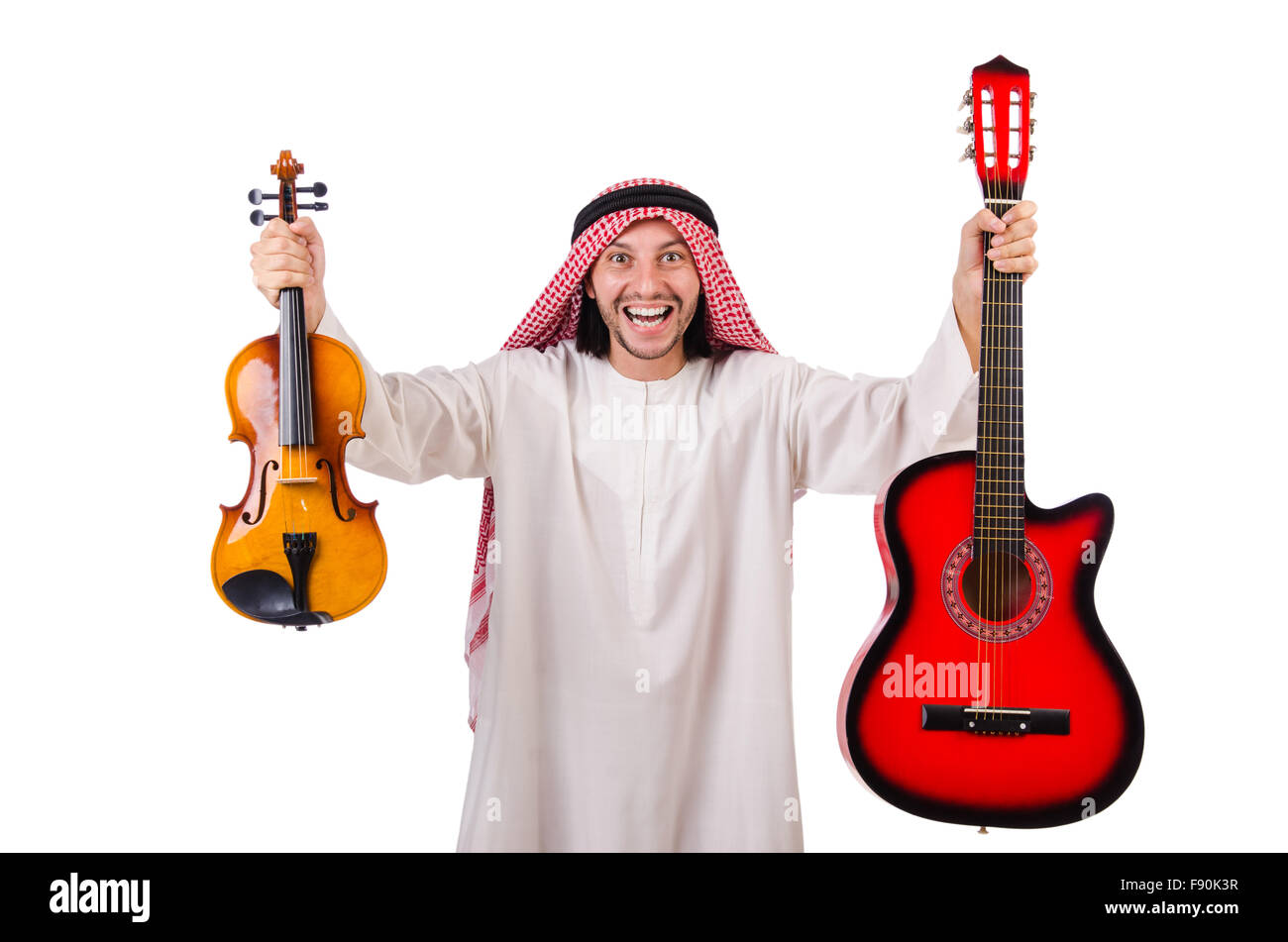 Arab musician with violin and guitar isolated on white Stock Photo - Alamy