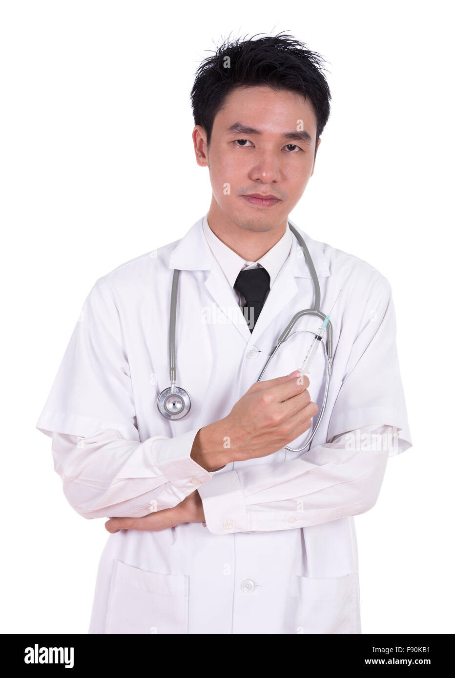 doctor holding syringe isolated on white background Stock Photo - Alamy