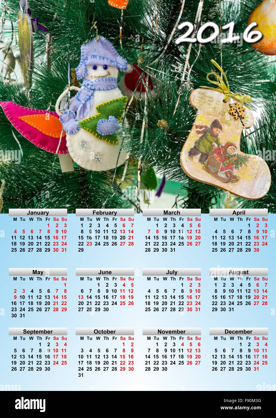 A beautiful calendar for 2016 with New Year's background Stock Photo ...