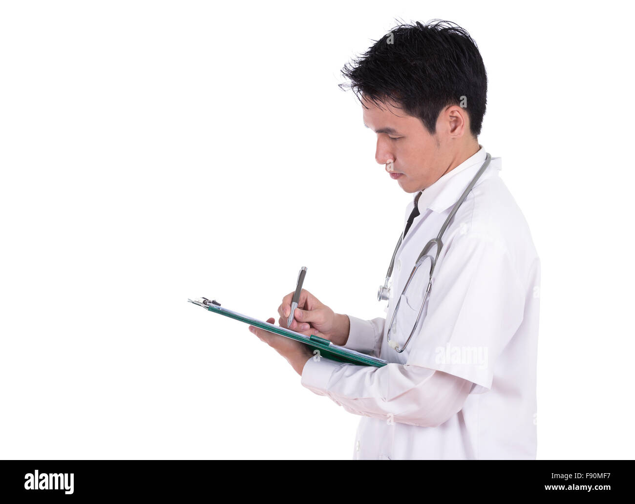 doctor writting medical report isolated on white background Stock Photo ...
