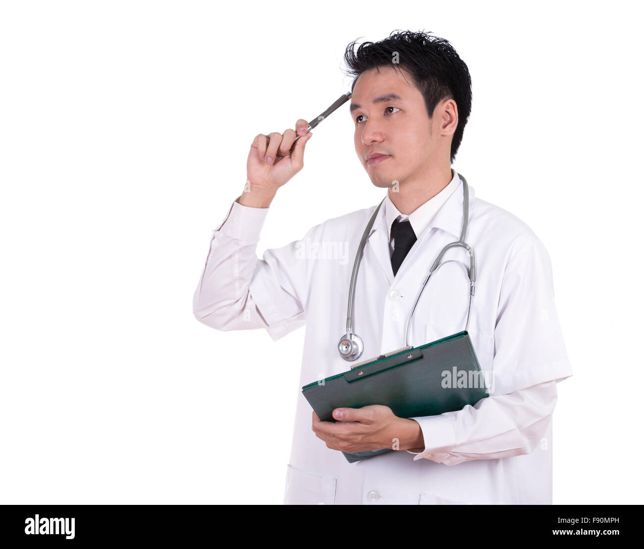 doctor thinking with medical report isolated on white background Stock ...