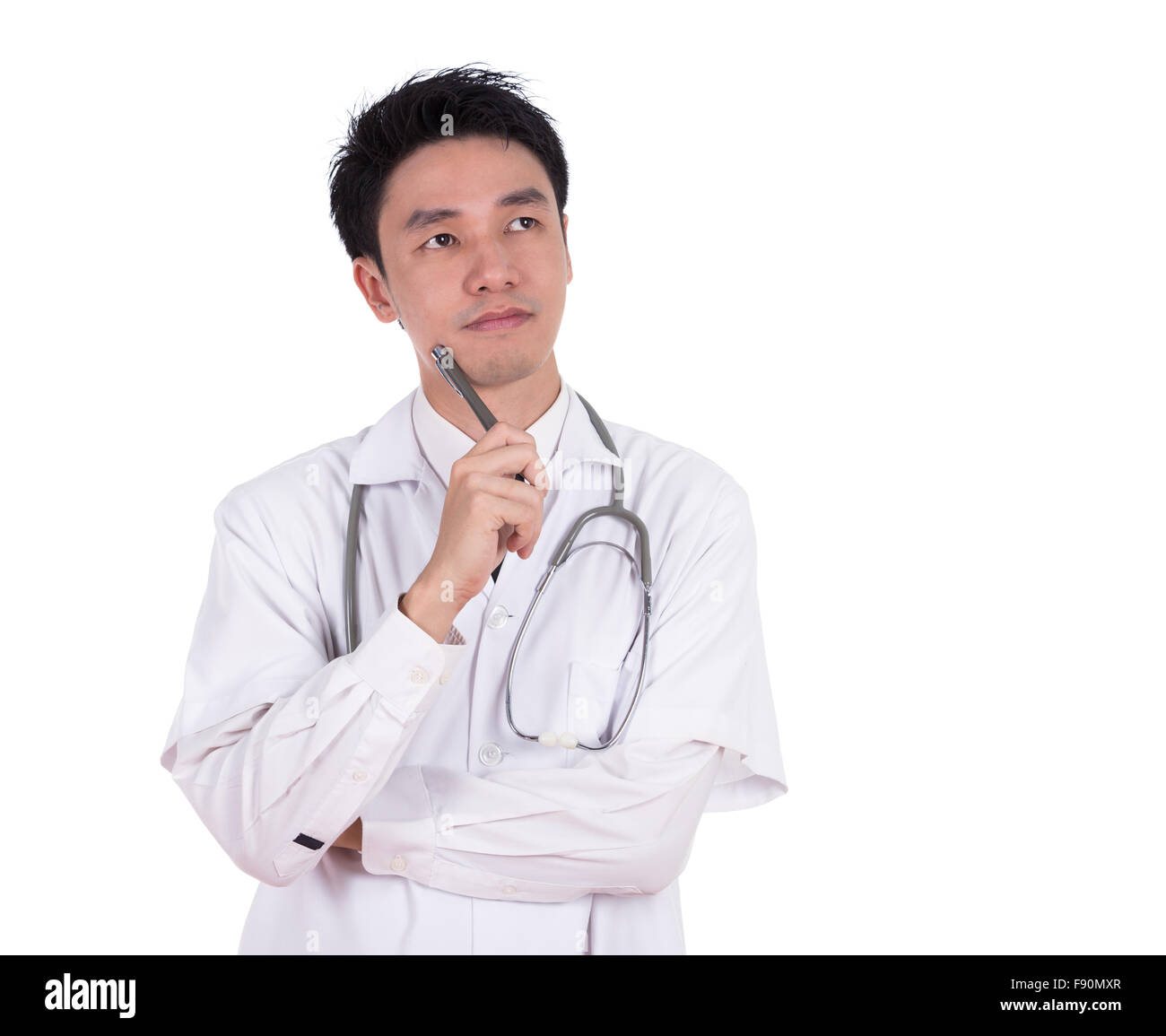 doctor thinking isolated on a white background Stock Photo - Alamy