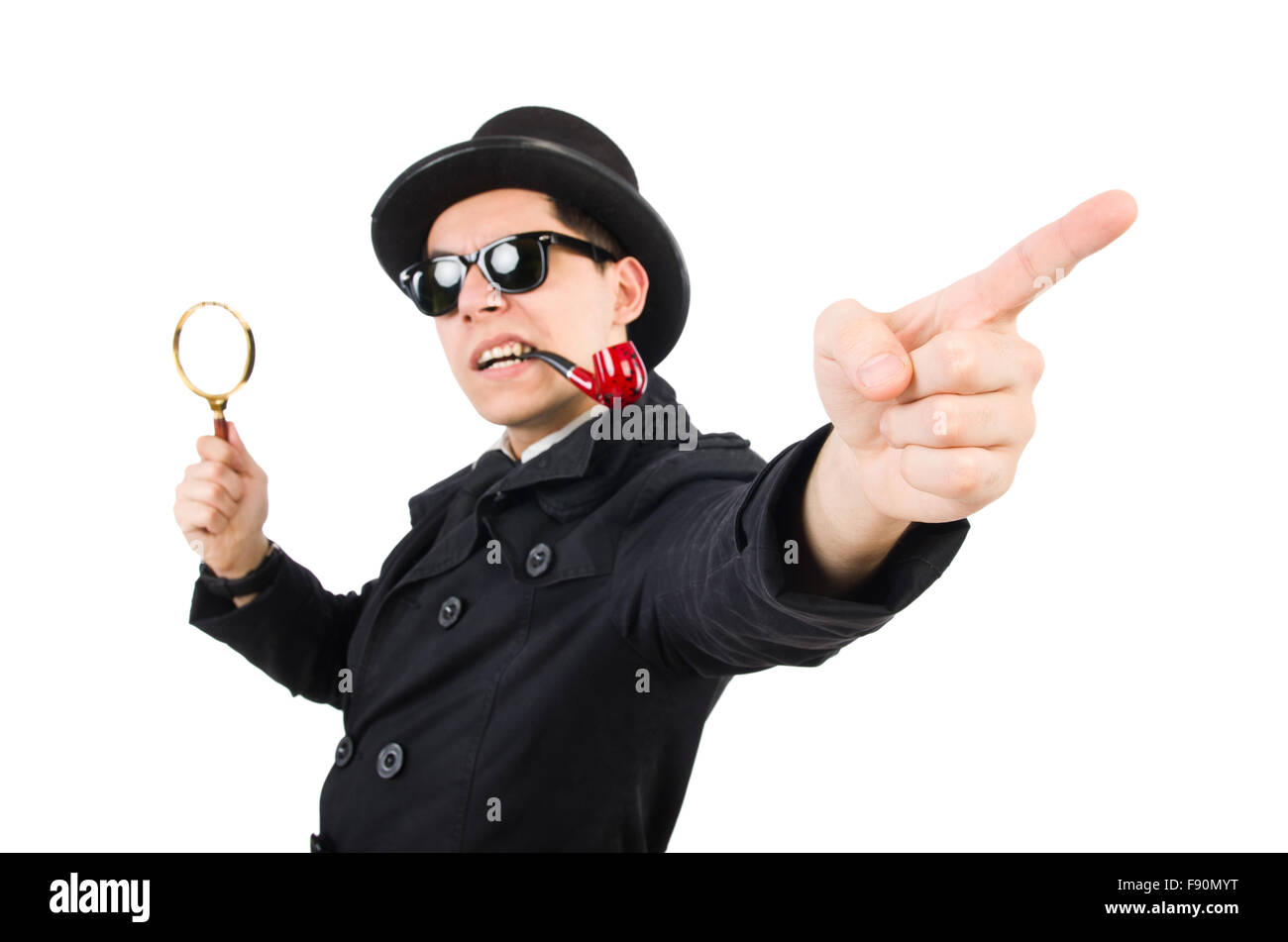 Young detective with pipe and magnifying glass Stock Photo - Alamy