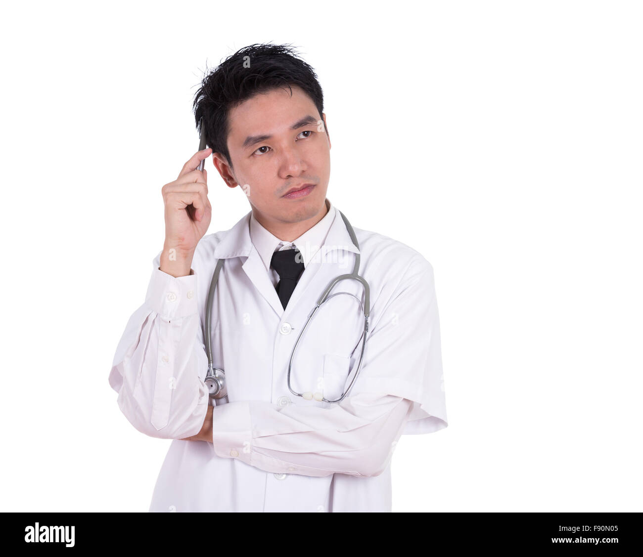 doctor thinking isolated on a white background Stock Photo - Alamy