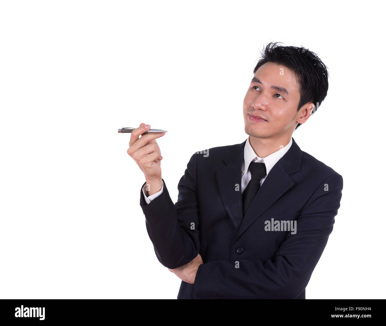 smiling business man thinking isolated on white background Stock Photo ...