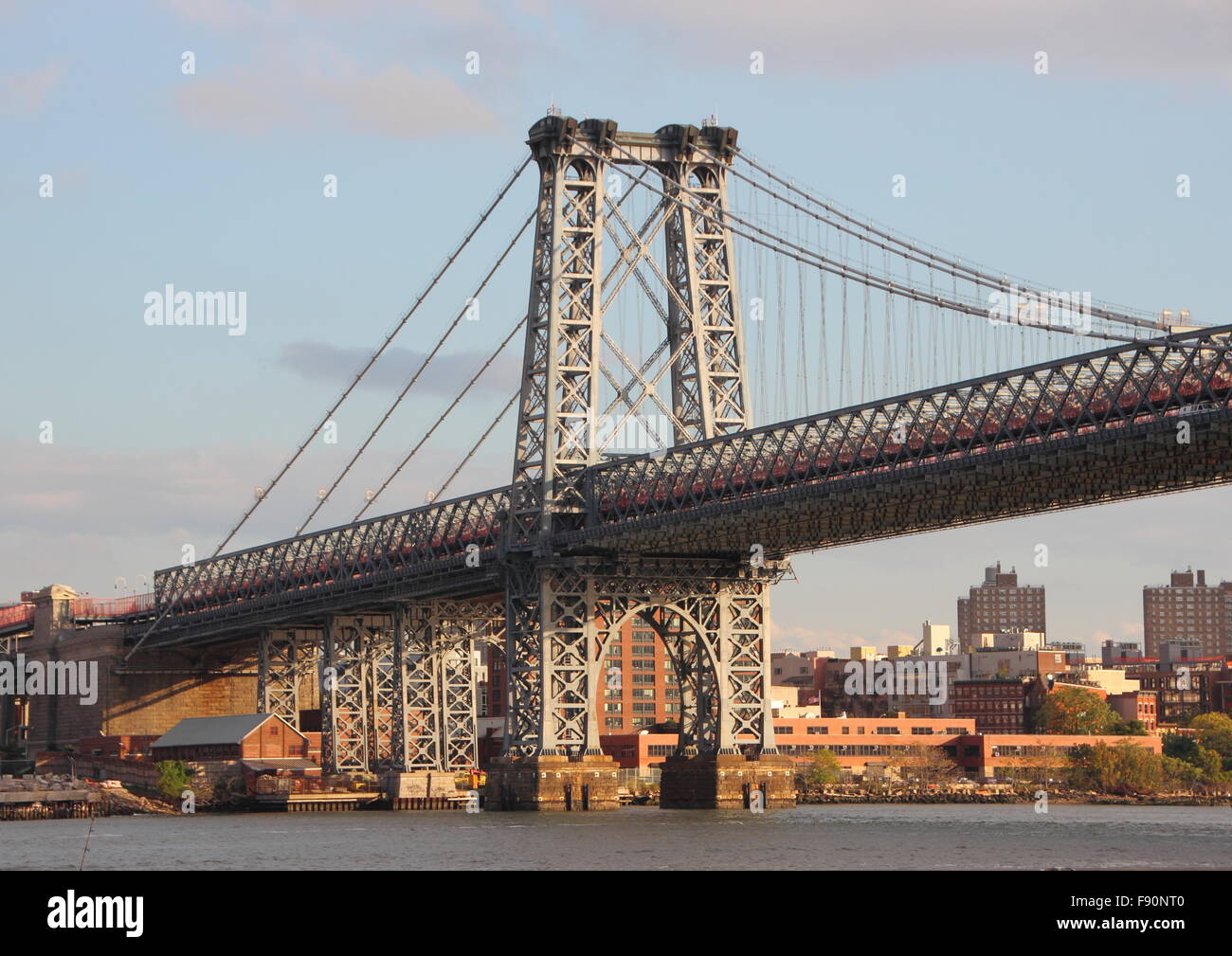 Hanging Steel Bridge in New York City Crossing Wide River Stock Photo ...