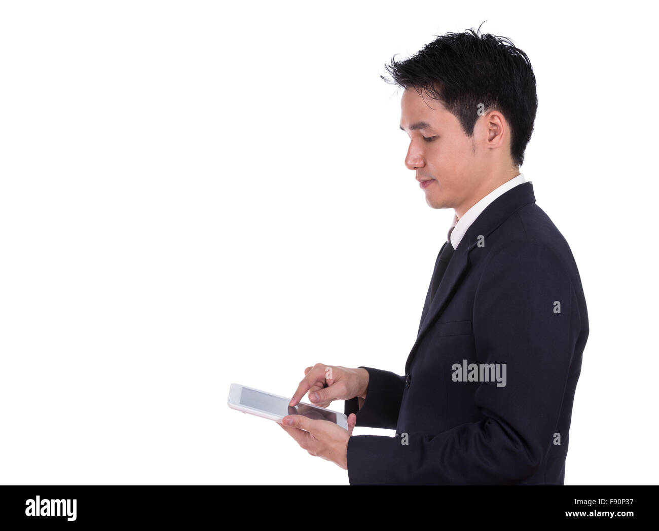 business man using a small tablet isolated on white background Stock ...
