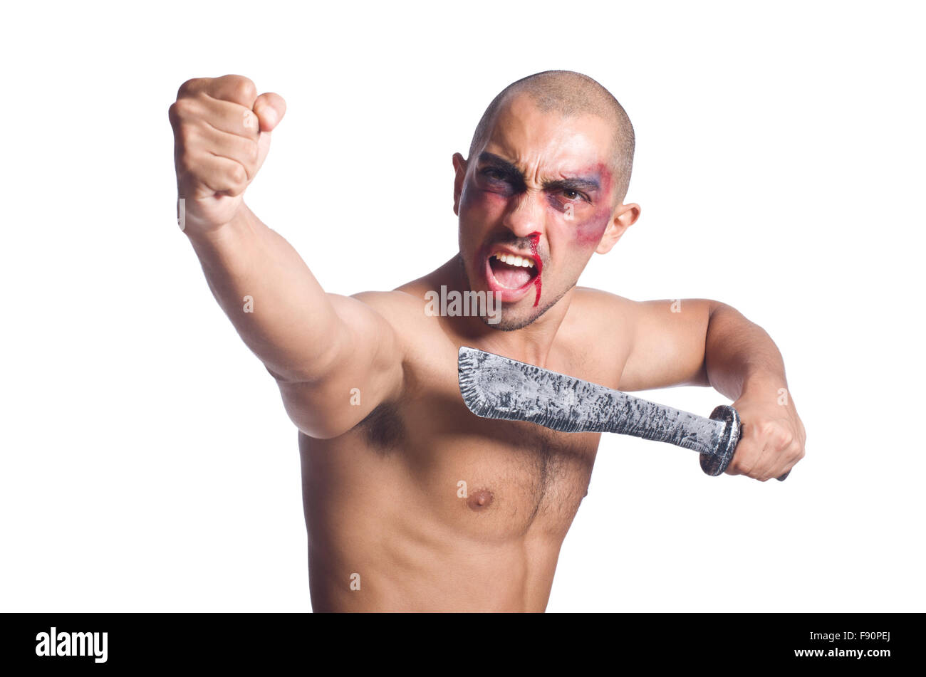 Man with sword isolated on white Stock Photo - Alamy