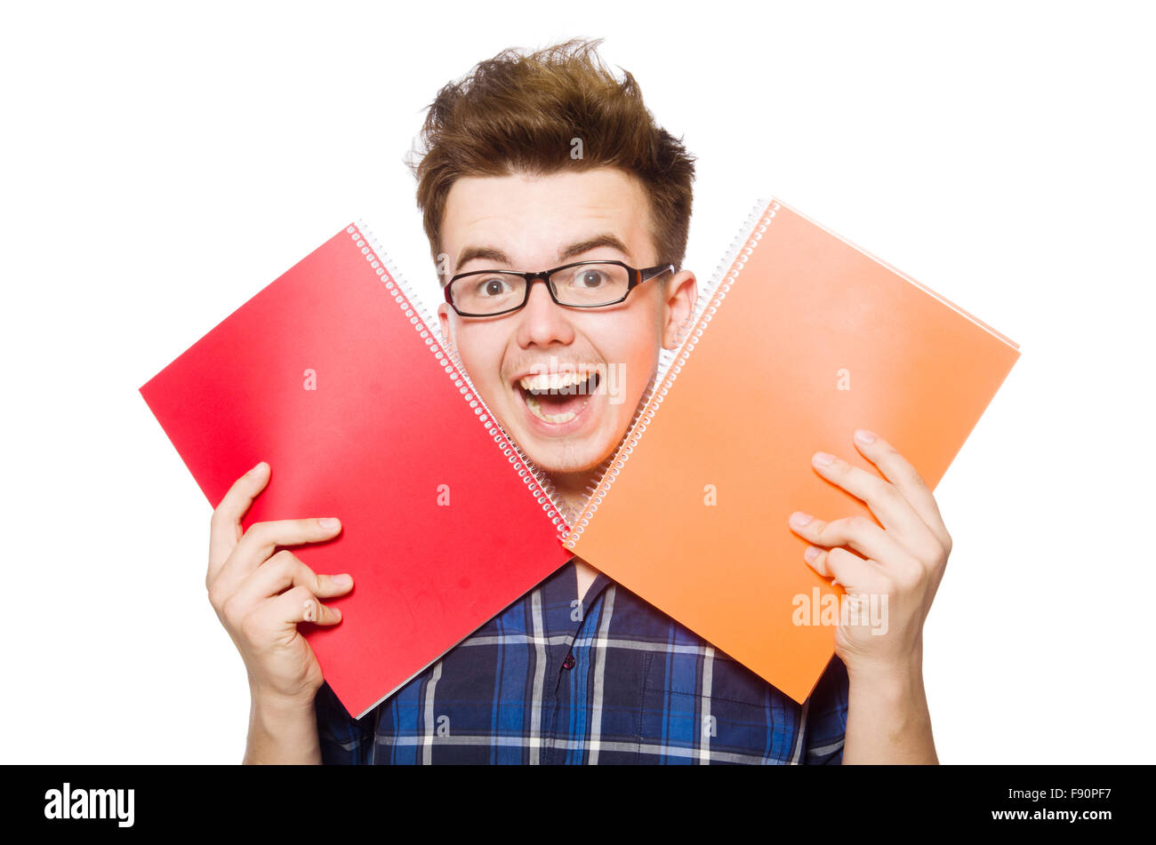 Funny student isolated on white Stock Photo - Alamy