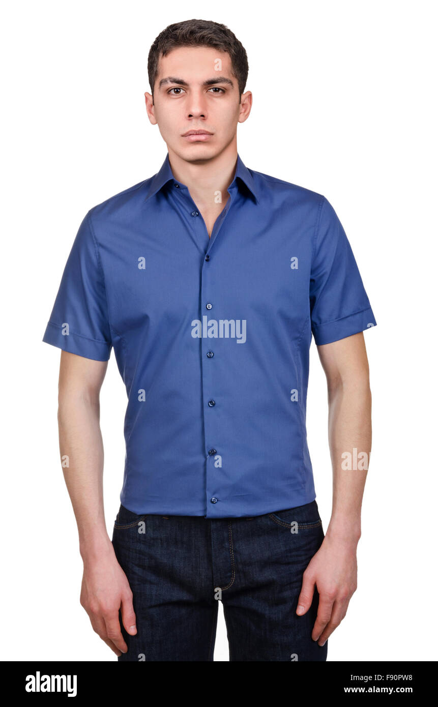 Male model with shirt isolated on white Stock Photo - Alamy