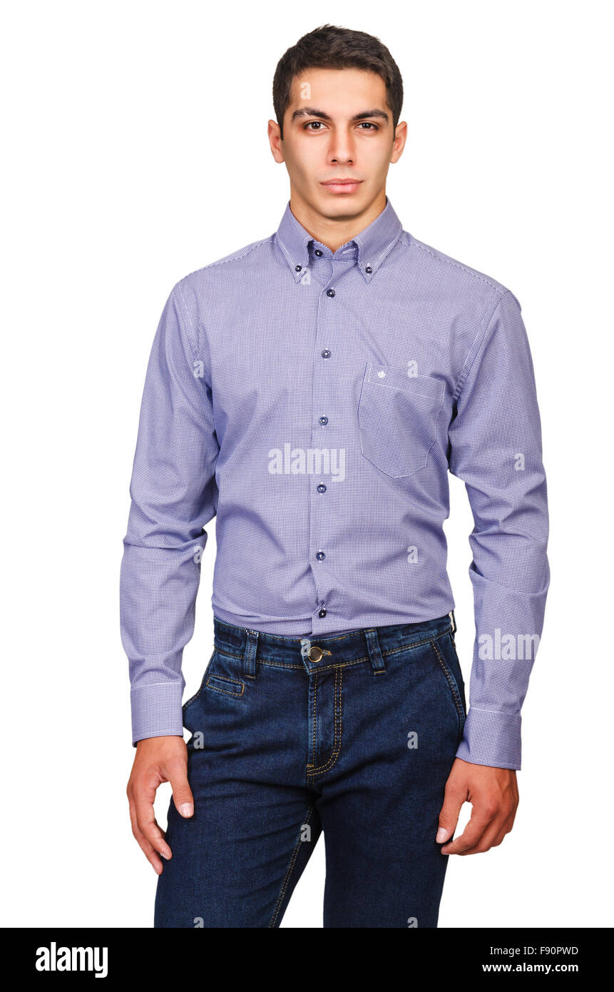 Male model with shirt isolated on white Stock Photo - Alamy