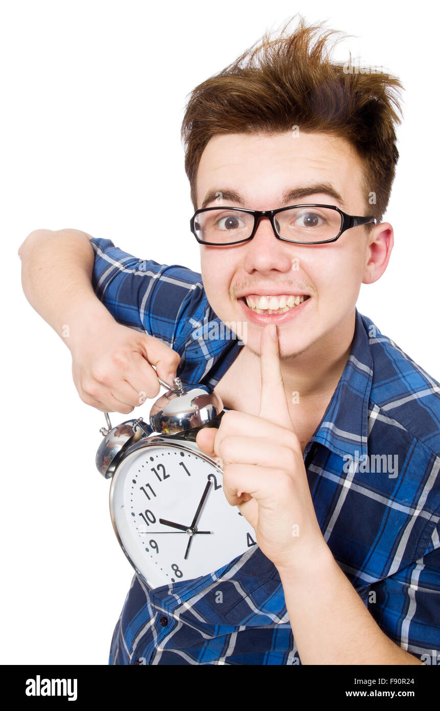 Student missing his studying deadlines on white Stock Photo - Alamy
