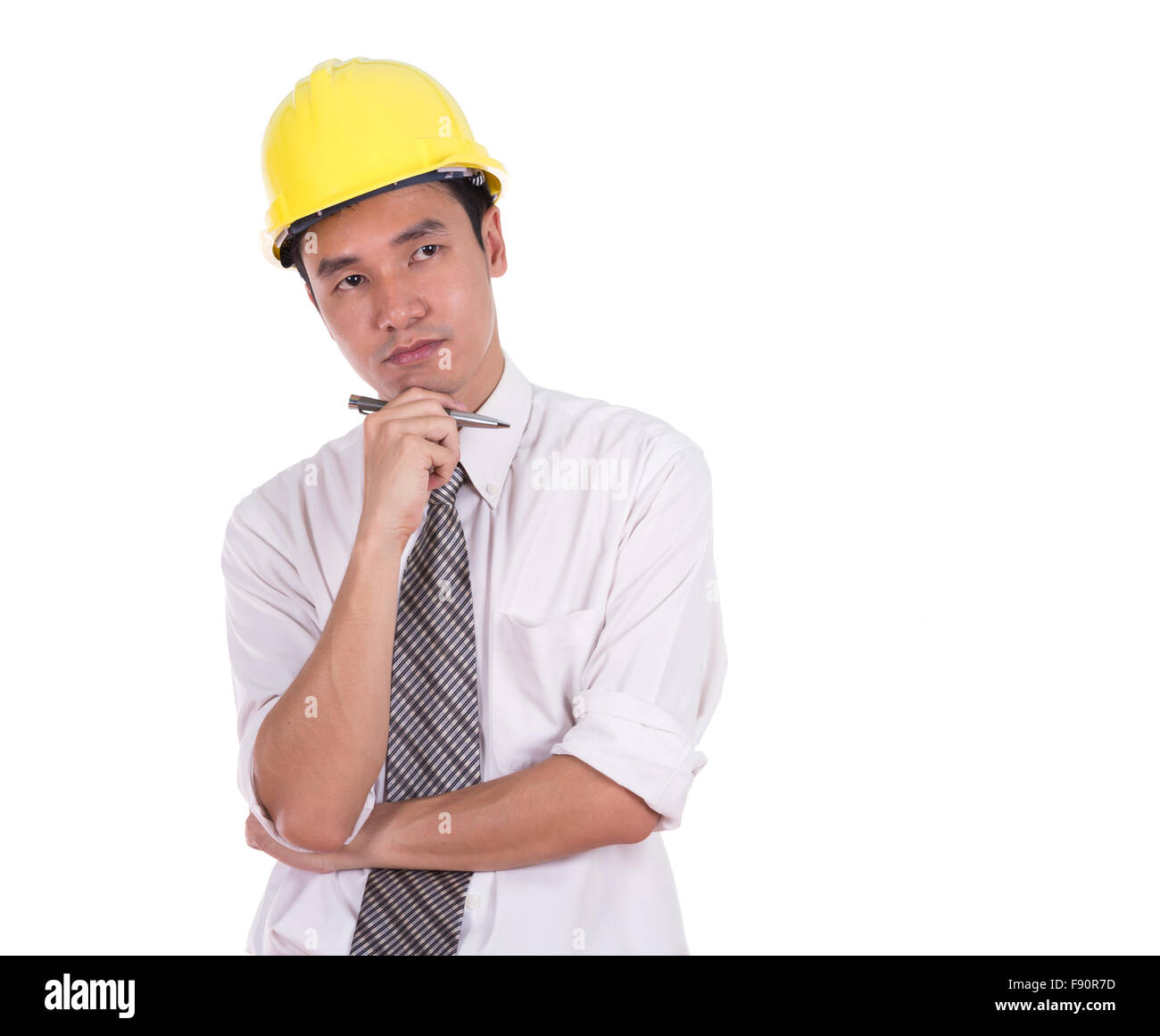 engineer thinking isolated on a white background Stock Photo - Alamy
