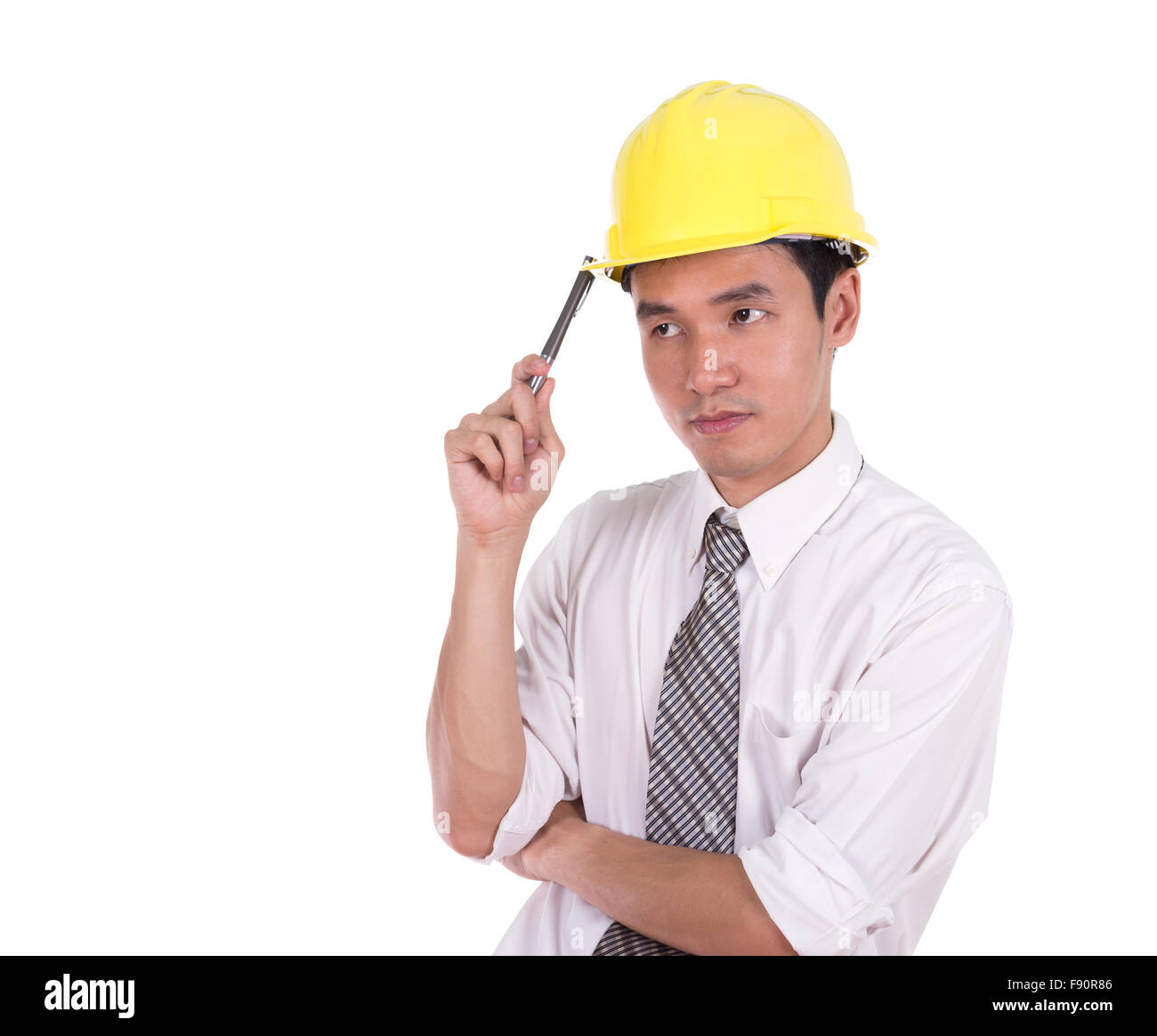 engineer thinking isolated on a white background Stock Photo - Alamy