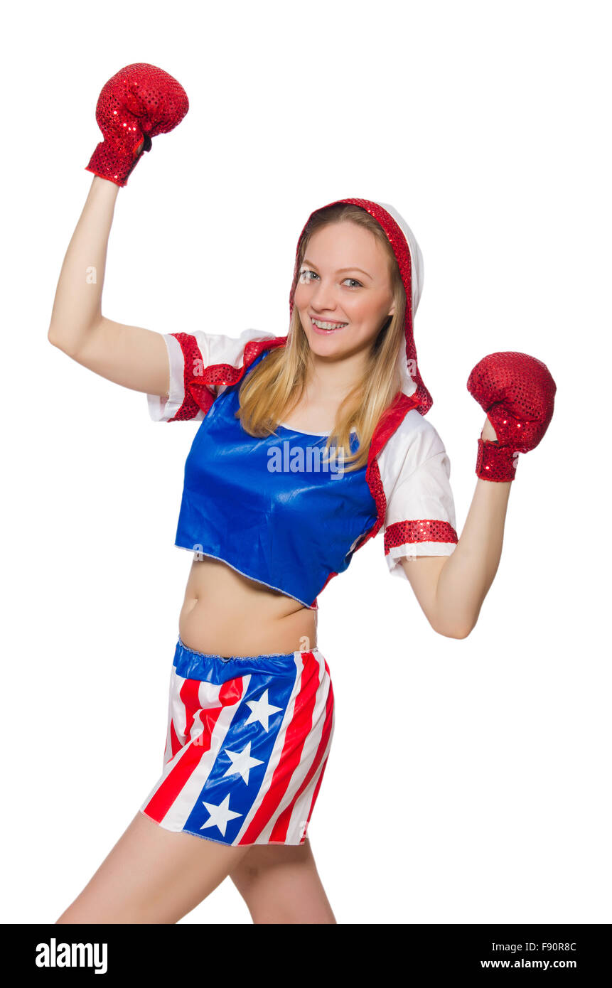 Female boxer isolated on the white background Stock Photo - Alamy
