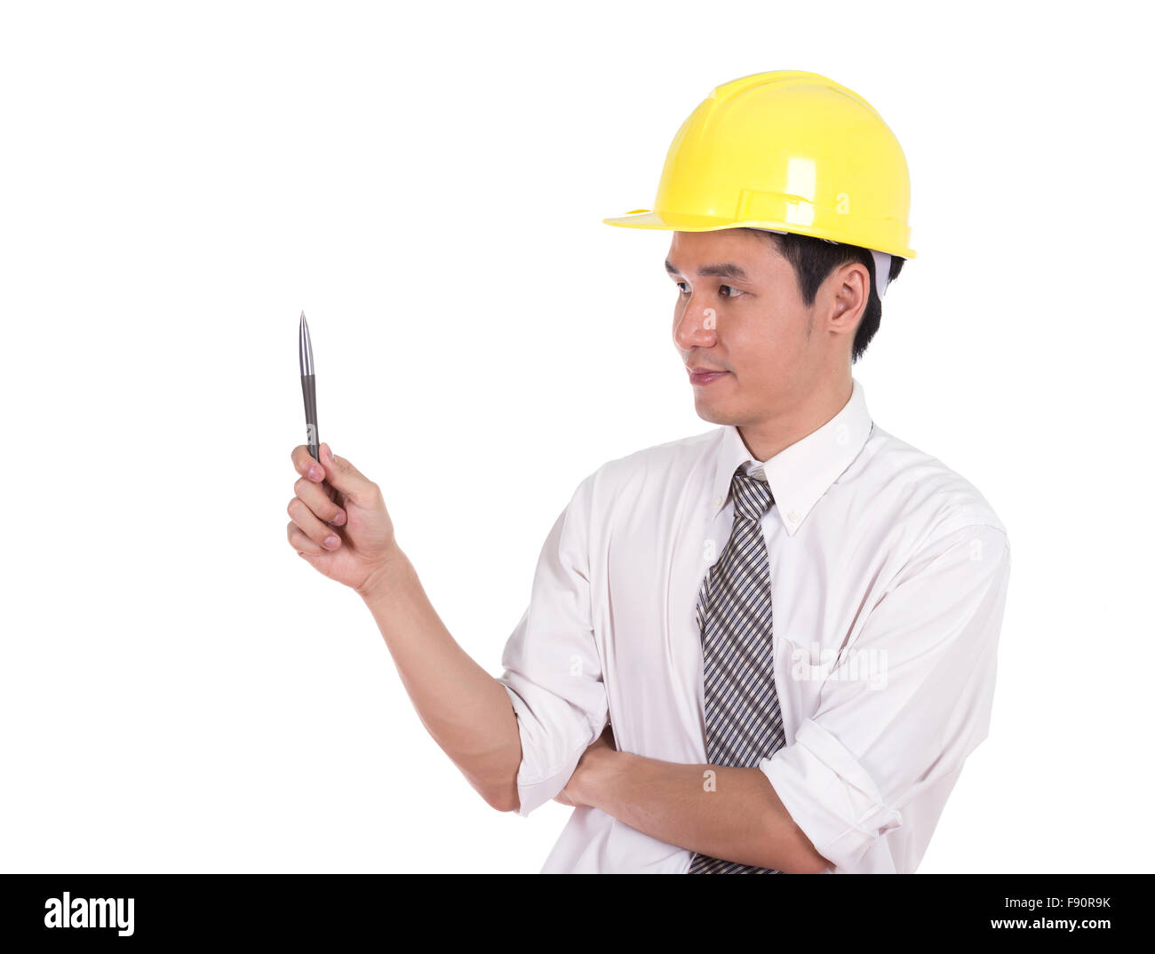 engineer thinking isolated on a white background Stock Photo - Alamy