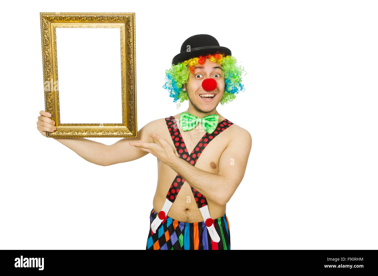 Clown with picture frame isolated on white Stock Photo - Alamy