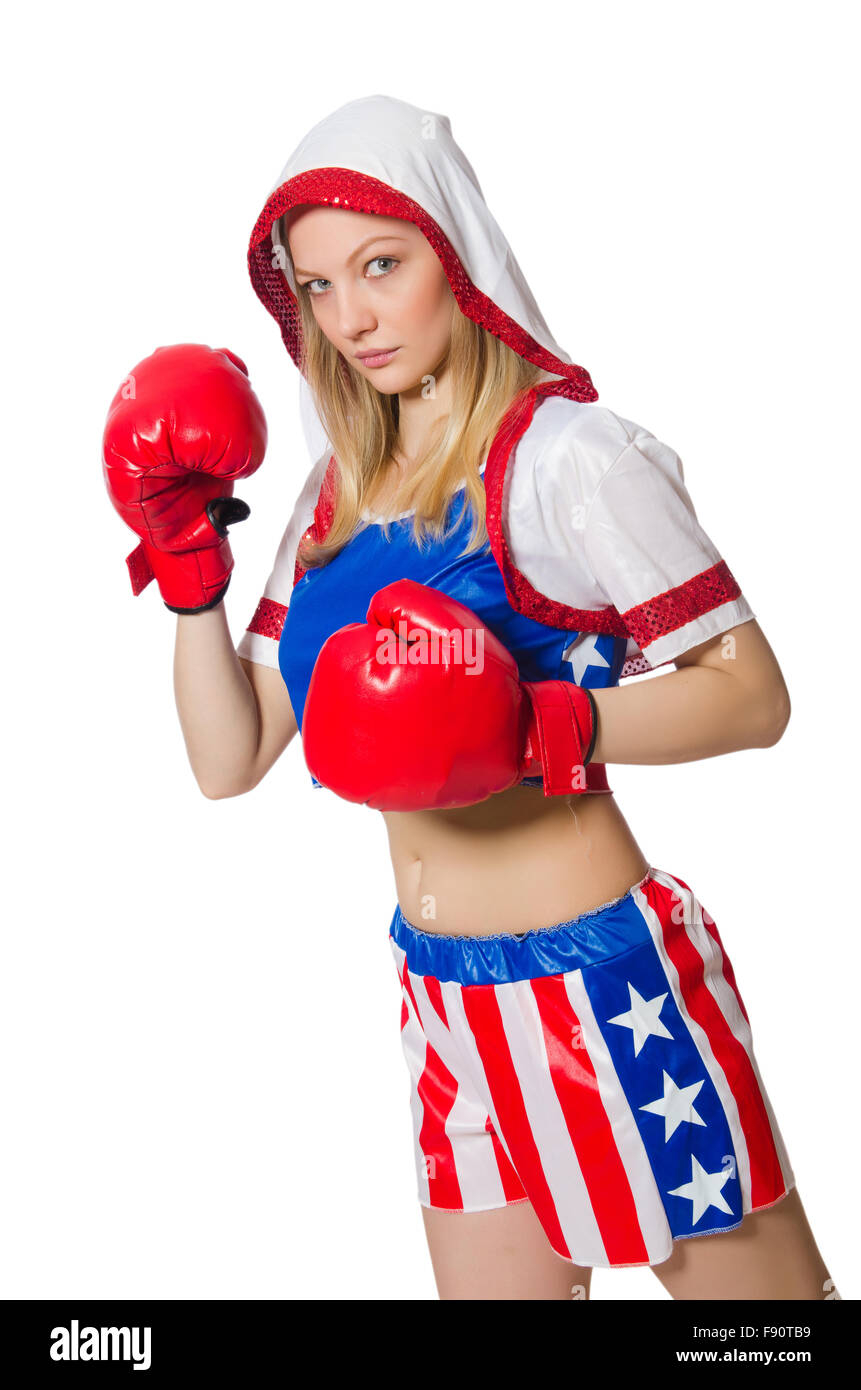 Female boxer isolated on the white background Stock Photo - Alamy
