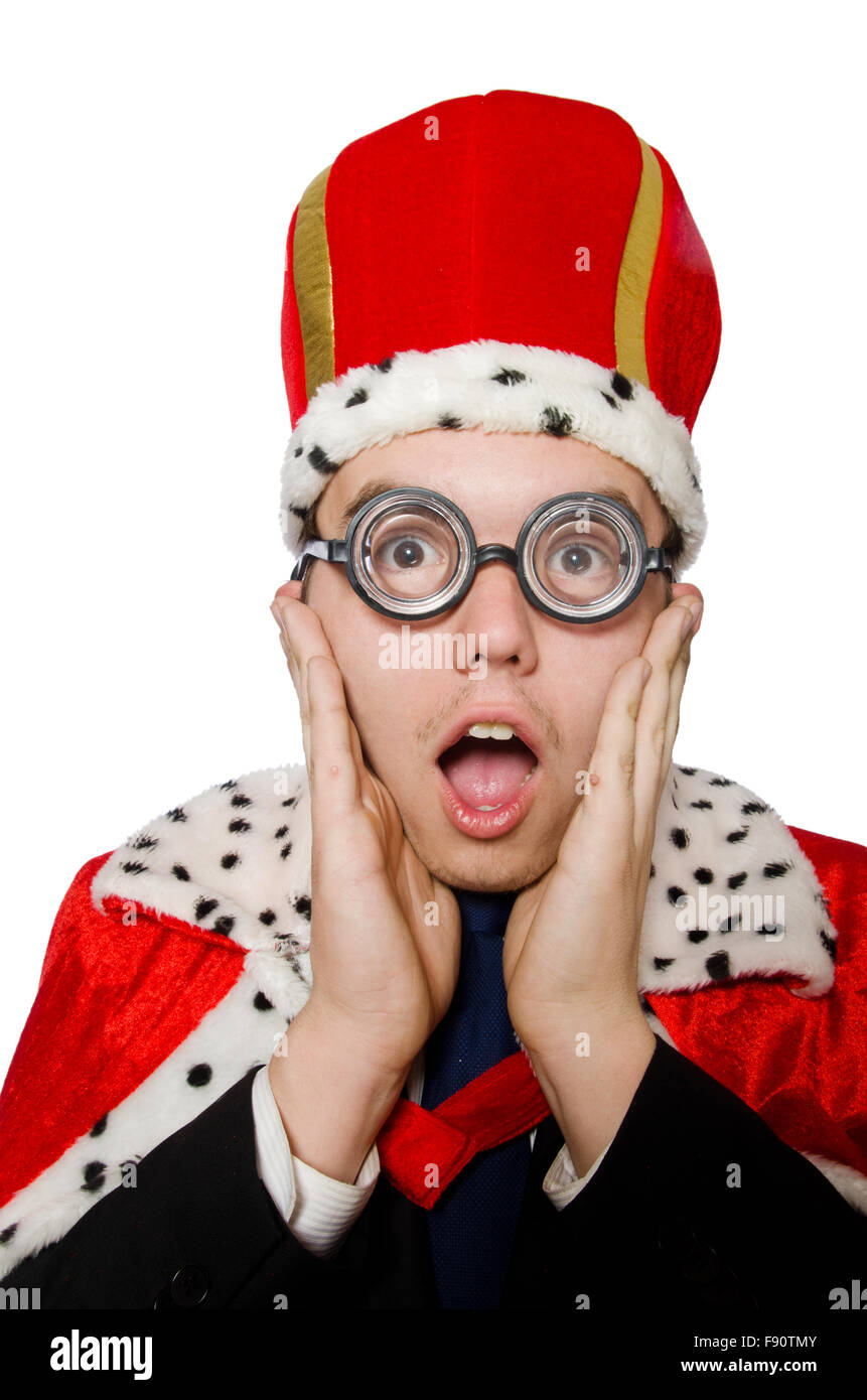 Businessman with crown isolated on white Stock Photo - Alamy