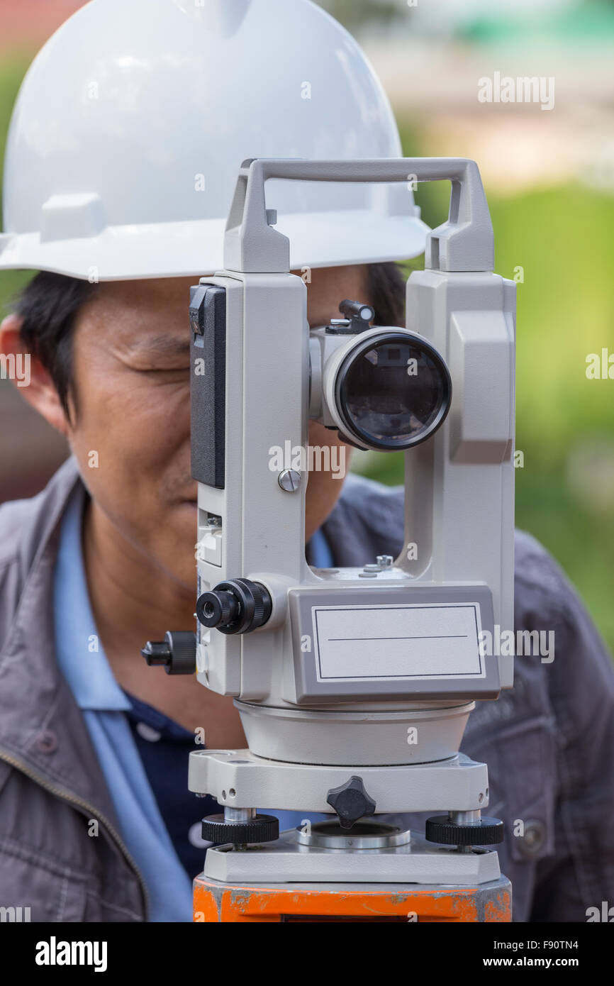 Engineers use tacheometer or theodolite for survey line columns for the ...